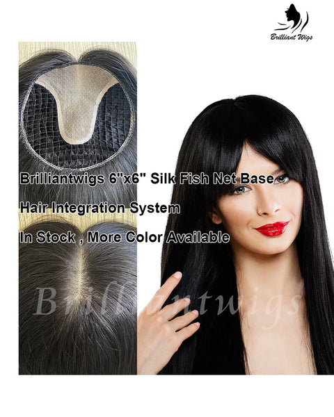 The 6×6 inch Silk Part Hair Integration System Fish Net Topper — A B ...